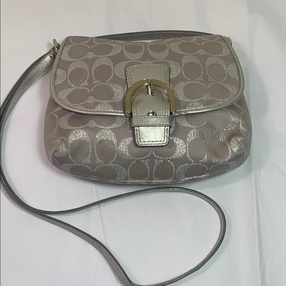 Coach | Bags | Coach Silver Metallic Signature Handbag | Poshmark